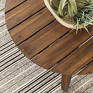 Walker Edison Maarten Modern Solid Acacia Wood Slatted Outdoor Coffee Table, 30 Inch, Dark Brown