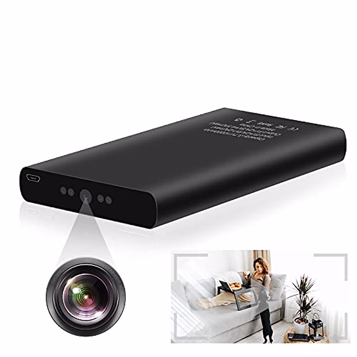 Spy Hidden Camera Power Bank 10000mAh 20 Hours Recording 1080p Portable Nanny Cam with Motion Detection, Night Vision, Gravity Sensor for Home Security No WiFi