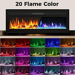 60 inches Electric Fireplace, Recessed and Wall Mounted Fireplace, Adjustable 20 Flame Colors and 5 Speeds, Remote Control & Touch Screen with Timer, Linear Fireplace W/Thermostat, Black