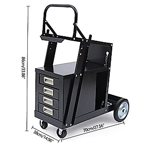 XUANIIIL Rolling Welding Cart with 4 Drawers Cabinet, Professional Welder Trolley with Wheels and Tank Storage, for TIG MIG Welder and Plasma Cutter, Heavy Duty Load Capacity 80kg Black