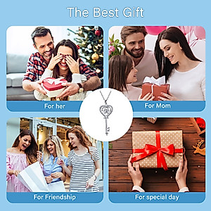 HOLYCOME Diamond Key Necklace for Women,Mothers Day for Daughter 1Carat Moissanite Dancing Pendant Chain,Simulated Diamond Jewelry Sterling Sliver Floating Necklace Gift for Wife Mom