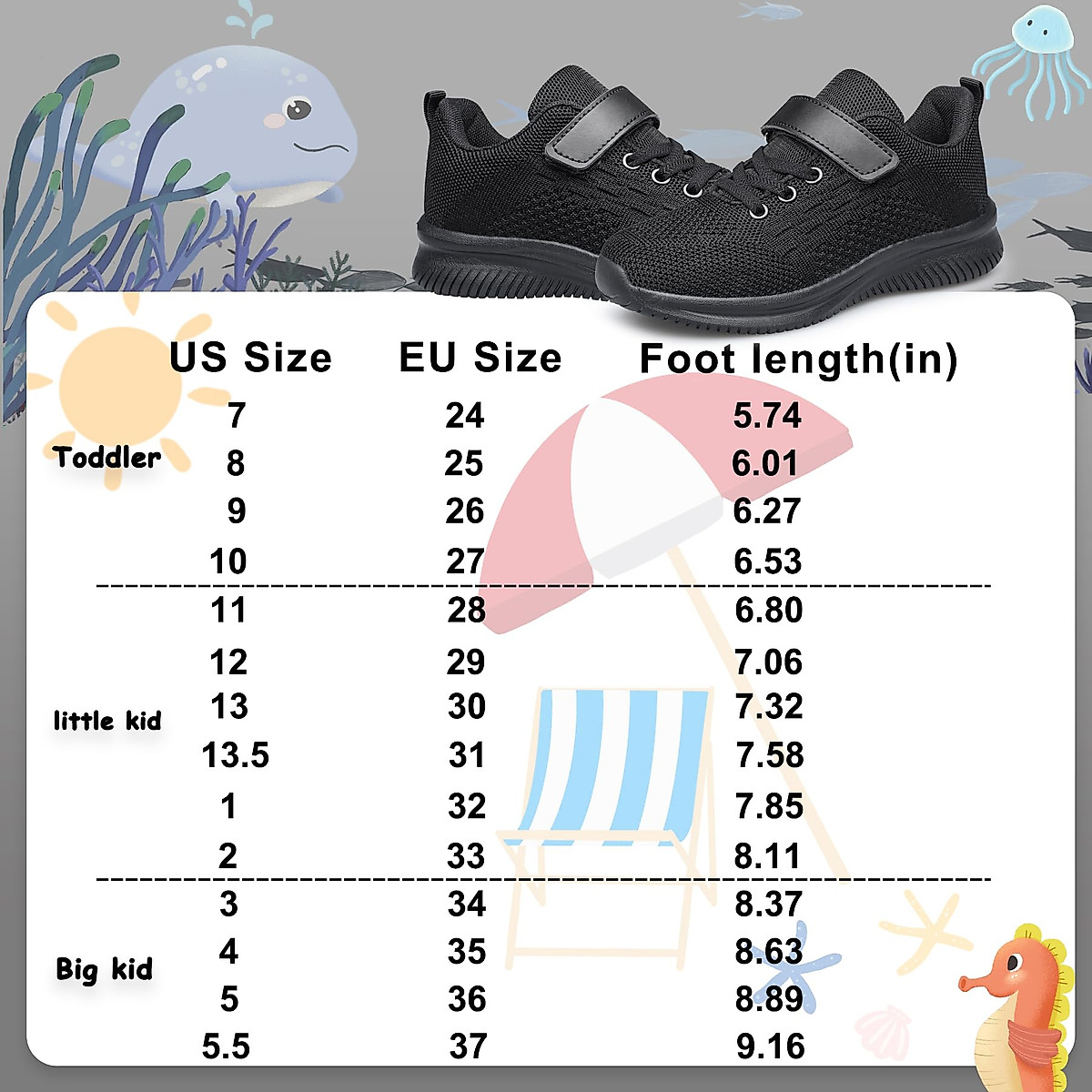 BNV Boys Girls Sneakers Kids Shoes Unisex Lightweight Breathable Athletic Running Tennis Fitness Shoes Black Big Kid Size 2