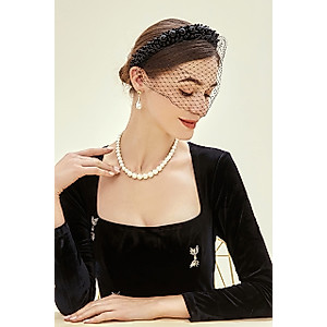 BABEYOND 1920s Flapper Fascinator Mesh Pearl Veil Headband Bridal Wedding Tea Party Fascinator Veil for Women