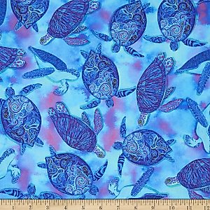 Timeless Treasures Digital Prismatic Moonlit Glow Turtles Turq, Fabric by The Yard