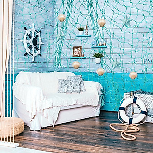 1 Pack Fish Net Decorations for Party, Natural Cotton Fish Net Party Decorations for Pirate Party, Luau Tropical Nautical Beach Table Cover, Nautical Themed Cotton Fishnet Party Accessory (Lake Blue)