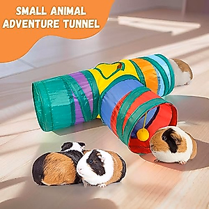 TiereCare Guinea Pig Tunnel - Collapsible 3 Way Small Animal Hideouts and Tubes for Guinea Pigs, Ferrets, Hedgehog, and Chinchillas Exploration Enrichment Toys Accessories for Cage