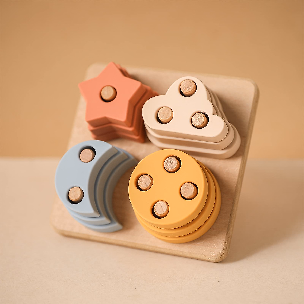 ibwaae Soft Silicone Stacking Toy for Baby 12 Pcs Montessori Sensory Teether Toys Early Shapes Recognition Development Building Stacker for Toddler