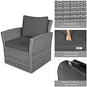 Tangkula 4 Pieces Patio Furniture Set, All Weather Outdoor Sectional Rattan Sofa Set with Cushions & Tempered Glass Table, Wicker Conversation Couch Set for Backyard Garden Poolside
