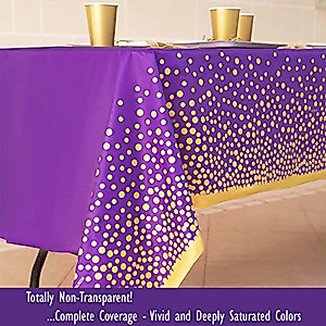 ZULADISE 2 Pack Purple Table Cloths for Parties Disposable Purple Plastic Tablecloth Premium 8ft Purple and Gold Tablecloth for Graduation, Birthday Party Table Cover for Rectangle Tables