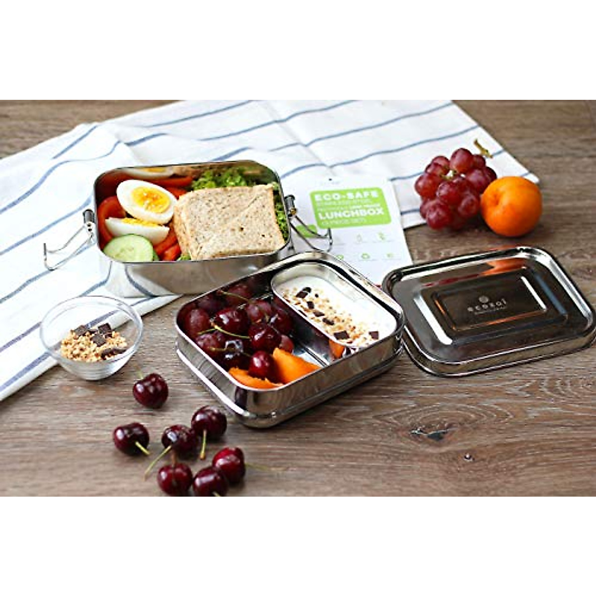 ecozoi Leak Proof Stainless Steel Lunch Box, 3-in-1 Eco Bento Box | Redesigned Silicone Seal + Bonus Lunch Pod | Sustainable Tiffin Eco Friendly Metal Bento Box Food Storage Containers