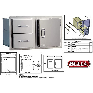 AMS Fireplace | Bull GRILLS outdoor 30" The Outlaw grill Natural Gas with Single Side Burner, Stainless Steel Sink, Grill Cover, Refrigerator, Door & Drawer Combo with 5 in 1 BBQ Tool Set-FREE Bio-Ethanol Table-top Fire pit