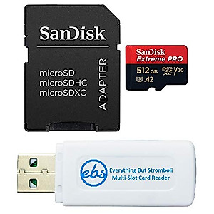 SanDisk 512GB Extreme Pro MicroSD Memory Card with Adapter Works with GoPro Hero 10 Black Action Cam U3 V30 4K A2 Class 10 SDSQXCZ-512G-GN6MA Bundle with 1 Everything But Stromboli Micro Card Reader
