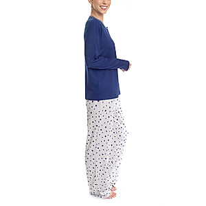 Hanes Women's Dreamscape Longsleeve Top and Pajama Bottom Butter Knit Sleep and Lounge Set, Blue/Star, Small