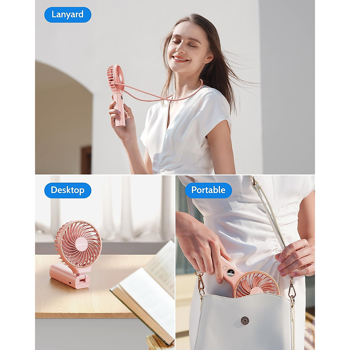 SWEETFULL Handheld Fan, Portable Fan, 5000mAh Rechargeable Battery, 6 Speed Wind, LED Display, Personal Mini Travel Fan with Backup Power, Hand Held Fan USB Foldable Electric Fan for Women Girl