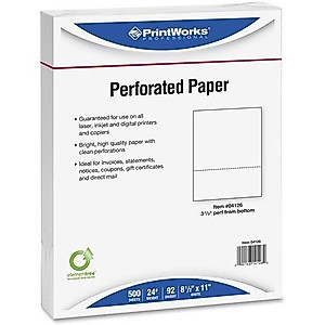 Printworks Professional Office Paper, Perforated 3-2/3-Inch From Bottom, 8-1/2 x 11 Inches, 24-Lb, 500 per Ream (04126)