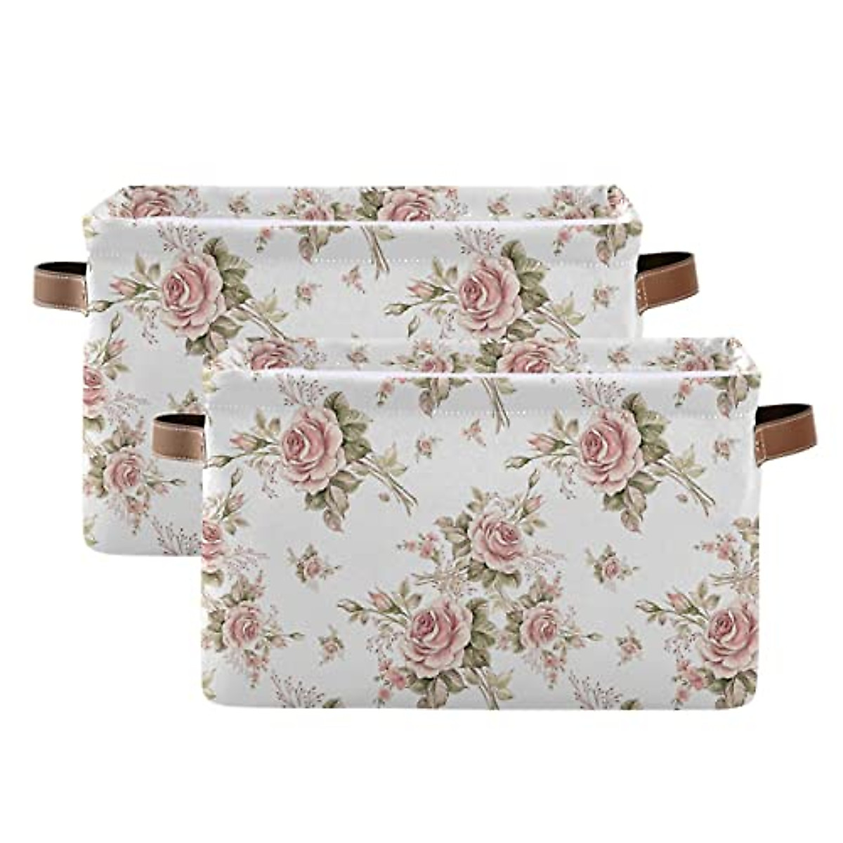 ALAZA Pink Rose Flower Leaf Foldable Storage Box Storage Basket Organizer Bins with Handles for Shelf Closet Living Room Bedroom Home Office 1 Pack