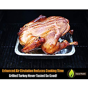 Cave Tools Chicken & Turkey Roasting Rack for Smoker, Grill or Oven; 2 in 1 Poultry Lifter Wire Rack - BBQ Grill Accessories