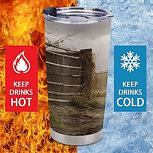 FHENMSA Reusable Plastic Water Cups with Lids,Fence And Horse Print Anti-overflow Cup,sports Travel Coffee Cup