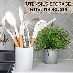 Silicone Kitchen Utensils Set | White Kitchen Utensils with Holder (11 PC) - Non Stick Kitchen Accesories for Cooking - White Kitchen Set with Wooden Handle by Five14