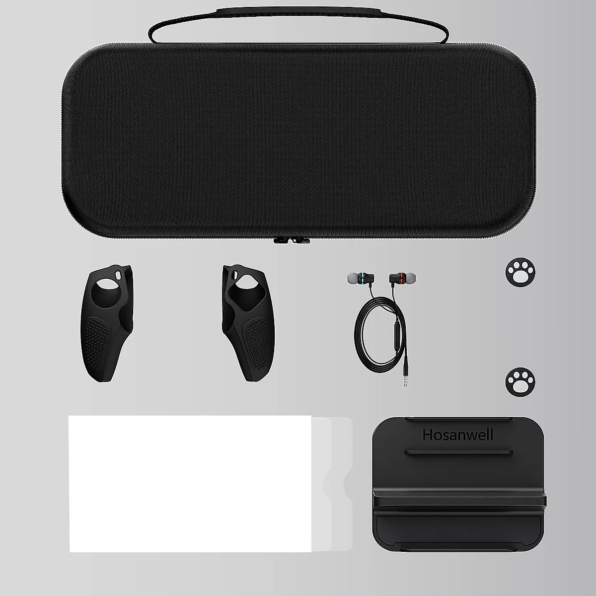 Hosanwell 9-in-1 Accessories Set Compatible with Playstation Portal, EVA Carrying Case for PS Portal*1, Soft Silicone Grip Cover*2, Screen Protector*2, Joystick Caps*2, Ear Wired Headphone*1,Stand*1