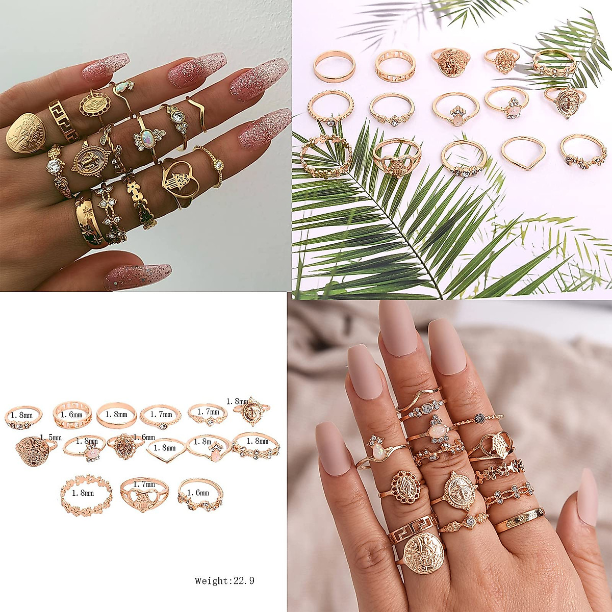 CJIAYUJEW 62 Pcs Vintage Gold Knuckle Rings Set,Stackable Finger Rings Vintage Knuckle Rings Set,Bohemian Hollow Carved Flowers Gold Rings Midi Rings for Women Grils Crystal Joint Rings (Gold-62pcs)