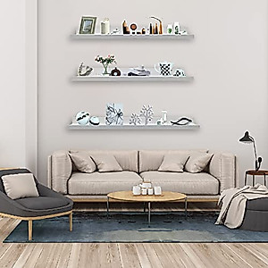 Goizxol, Floating Shelves Set of 3, Wall Mounted Wood Shelves for Decor Storage, White Floating Shelves for Living Room, Bedroom, Kitchen, Bathroom (White, 36inch)