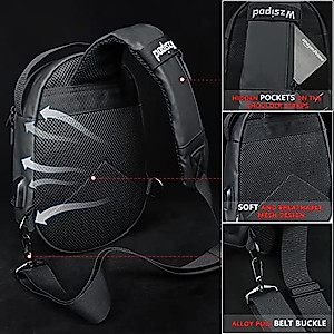 Wzsipod Small Hard Shell Sling Bag for Men Women, Crossbody Backpack Bag for Teenager, One Strap Chest Bags for Men, Lightweight Quest 2 Case With USB-A Charger Port for Daily Cycling Hiking (Black)