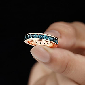 Certified London Blue Topaz Eternity Band, AAA Quality, Natural Blue Topaz Full Eternity Ring (With Jewelry Box), 14K Rose Gold, Size:US 5.50
