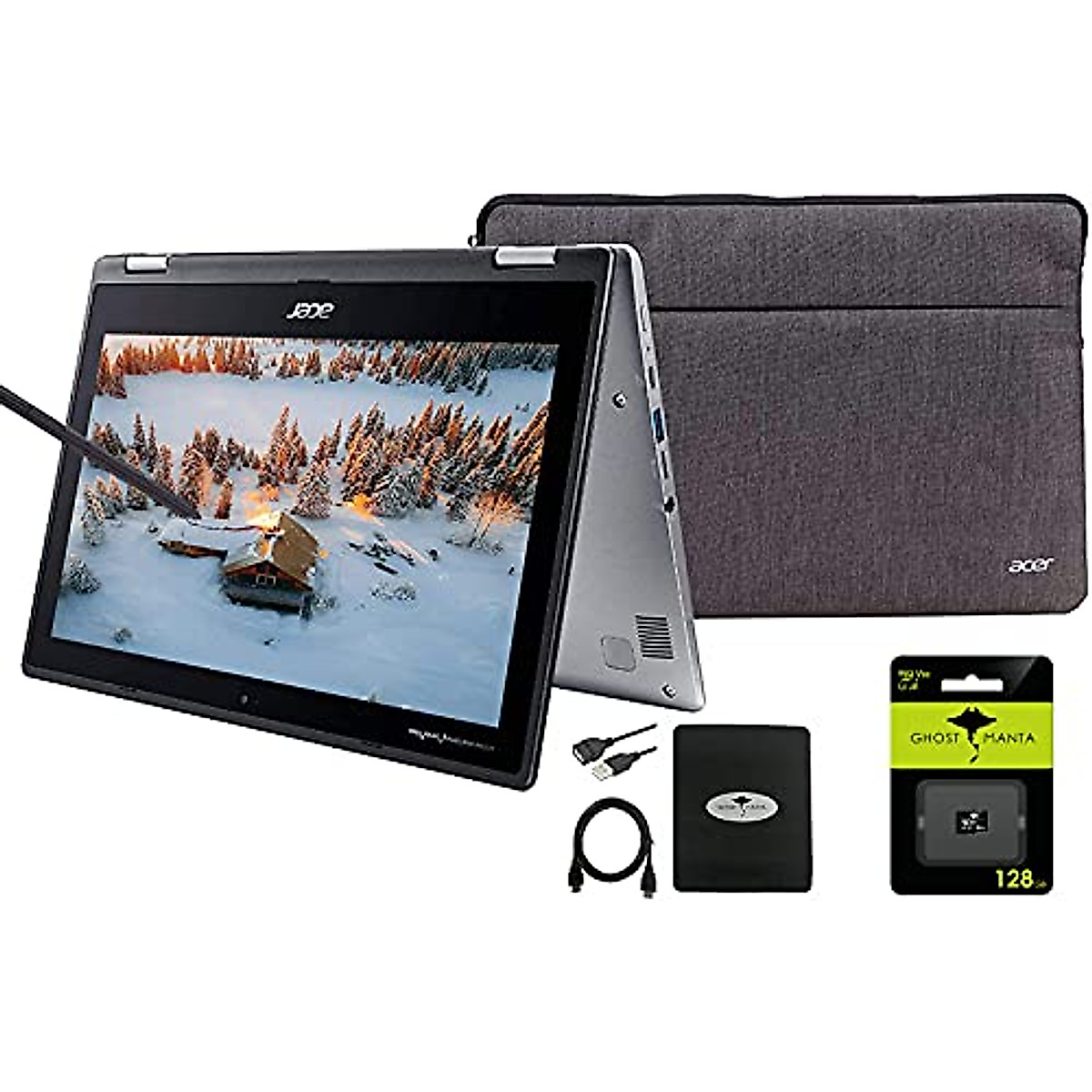 Acer 2021 Chromebook Spin 2-in-1 Convertible Laptop Student Business use, 11.6" HD Touchscreen, Intel Celeron N3350, 4GB RAM, 32GB eMMC, Zoom Meeting, Chrome OS w/GM 128GB SD Card