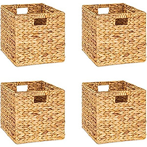 M4DECOR Wicker storage basket, wicker storage baskets for shelves, large wicker baskets for storage, wicker cube storage bins for Bedroom, Living Room, Nursery Room (Natural - 4 packs 10.5x10.5in)