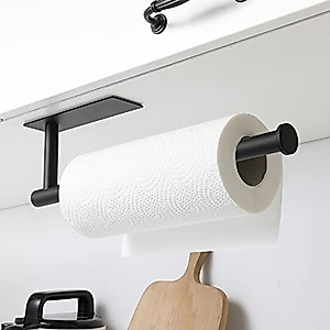 theaoo Paper Towel Holder - Under Cabinet Paper Towel Holder for Kitchen, Adhesive Paper Towel Roll Rack for Bathroom Towel, Wall Mounted Matte Black Paper Towel Rack, SUS304 Stainless Steel