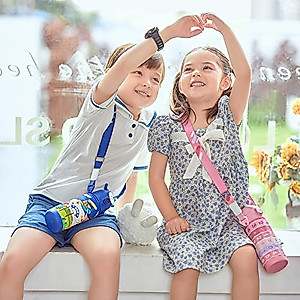 Kids Puzzle Insulated Stainless Steel Bottle with Straw for Travel and Gift,Spill-Proof,Reusable,Vacuum-Wide Mouth (Lake Blue｜Jigsaw)