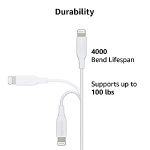 Amazon Basics USB-C to Lightning ABS Charger Cable, MFi Certified Charger for Apple iPhone 14 13 12 11 X Xs Pro, Pro Max, Plus, iPad, 3 Foot, White
