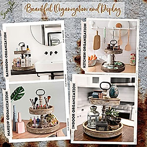 Two Tiered Tray Stand - Large 15 Inch Round Premium Farmhouse Tiered Tray with Unique Adjustable Tier Height and Stability Design - Rustic Wooden Tiered Tray - Distressed 2 Tier Tray for Decor