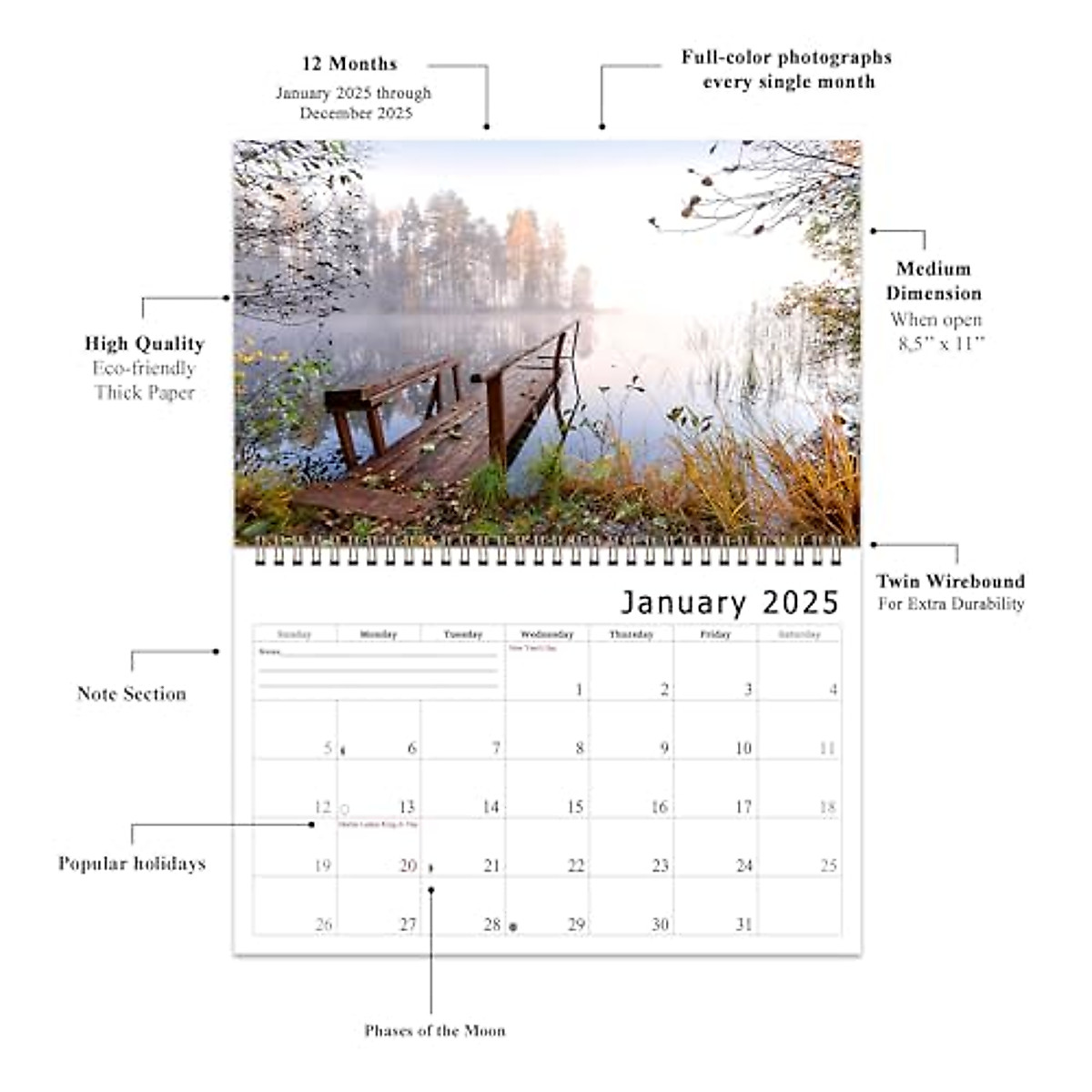 2025 Spiral-bound Wall Calendar (The Great Outdoors) - 12 Months Desktop/Wall Calendar/Planner