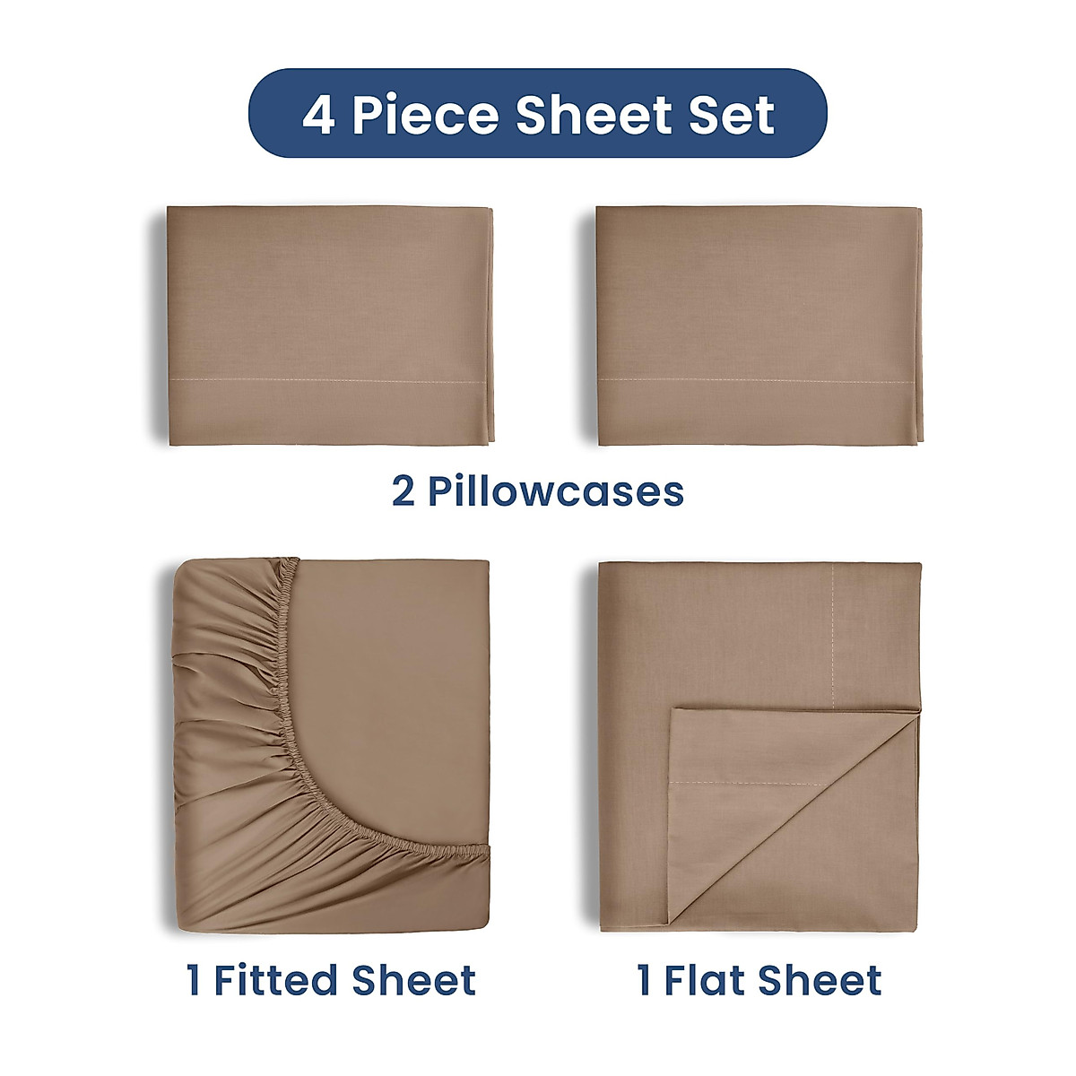 4 Piece Full Bed Sheets Set Full Bed Sheets – Light Weight, Soft Breathable Sheets Brushed Cotton Rich Blend Secure-Fit, Wrinkle Resistant, Durable, Easy Care Bed Sheets Comfy Sheets, Beige