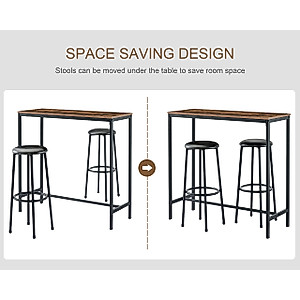 Hoctieon Dining Table with 2 Bar Stools, Rectangle Bar Table and 2 Chairs Set, Small Kitchen Table and Chairs, Bistro Pub Table and Chairs Set of 2 for Café, Kitchen, Living Room, Rustic Brown