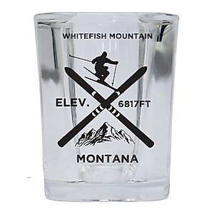 R and R Imports Whitefish Mountain Montana Ski Snowboard 2 Ounce Liquor Shot Glass Square Base