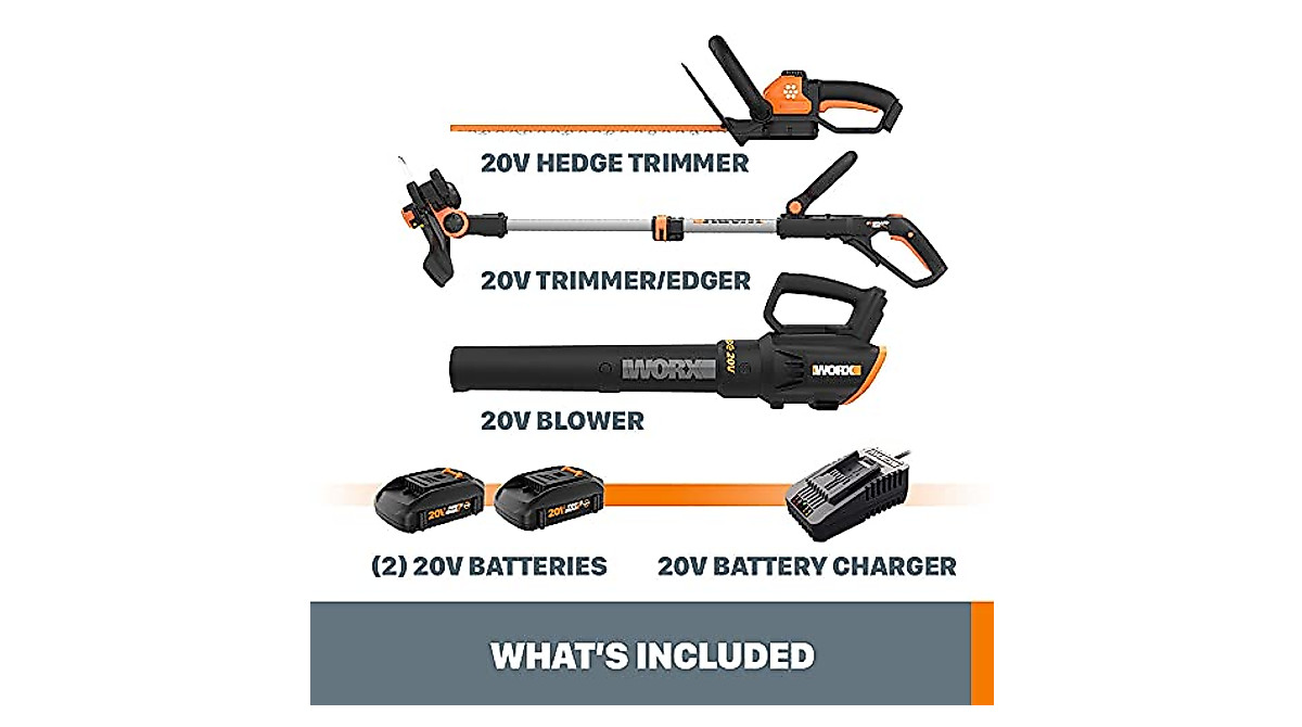 Worx 20V GT 3.0 Bundle: Trimmer, Hedge Trimmer & Blower
