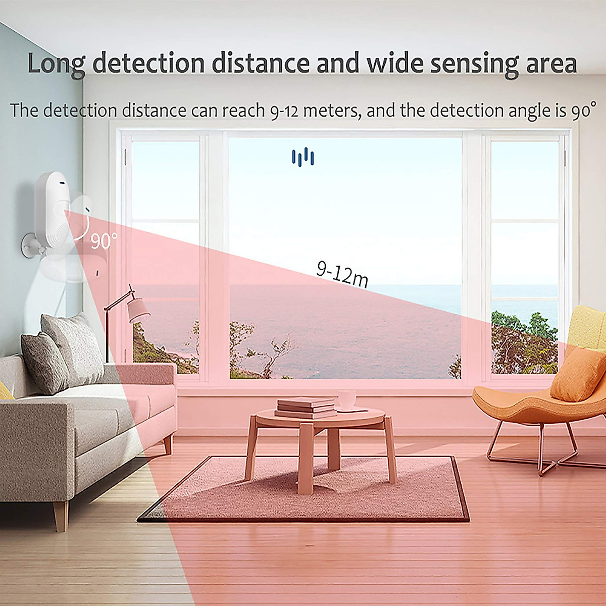 Wireless PIR Motion Sensor Alarm: WiFi Motion Detector Alarm with 100dB Siren, TUYA APP Control, Sound & Light Alarm, Infrared Alarm Detector with USB Charge, Compatible with Alexa