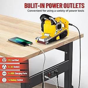 48" Adjustable Work Bench Garage Workbench with Power Outlets, 2200 Lbs Capacity Hardwood Top Work Bench Table Heavy-Duty Workbench for Garage, Workshop, Office, Home