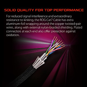 ASUS ROG Cat7 Ethernet Cable – 5 ft Shielded Gaming LAN network cable high speed network up to 600MHz & 10GB Transfer Rates, Nylon Braided, Gold Plated