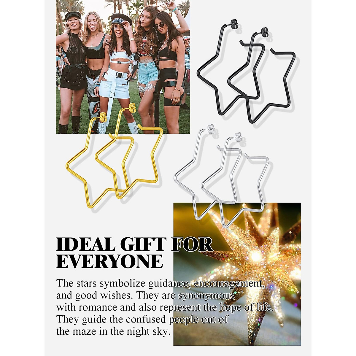 Star Hoop Earrings for Women Stainless Steel Geometric Earring Hoops Fashion Jewelry