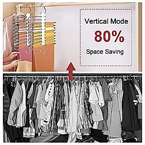 2PC Upgrade 9 Layers Pants Hangers Space Saving, Multifunctional Non Slip Pants Rack for Closet Organizers Storage with Hooks, for Jeans,Leggings,Trousers Skirts, College Dorm Room Essentials
