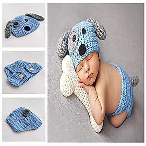 Coberllus Baby Newborn Photography Props Cute Dog Handmade Crochet Knitted Unisex Baby Cap Outfit (Style one), 0-3 Month