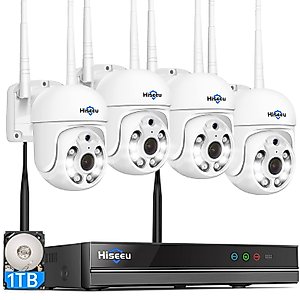 【2K Wireless Security Camera System】 Hiseeu PTZ Safety Cameras AI Human Detection Waterproof IP66 Cam Upgrade 10CH NVR,Color Night Vision, 7/24/Motion Record,Motion Alert for Outdoor Home Security