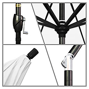 California Umbrella GSPT908302-F04 9' Round Aluminum Market, Crank Lift, Push Button Tilt, Black Pole, White Olefin Patio Umbrella, 9-Feet