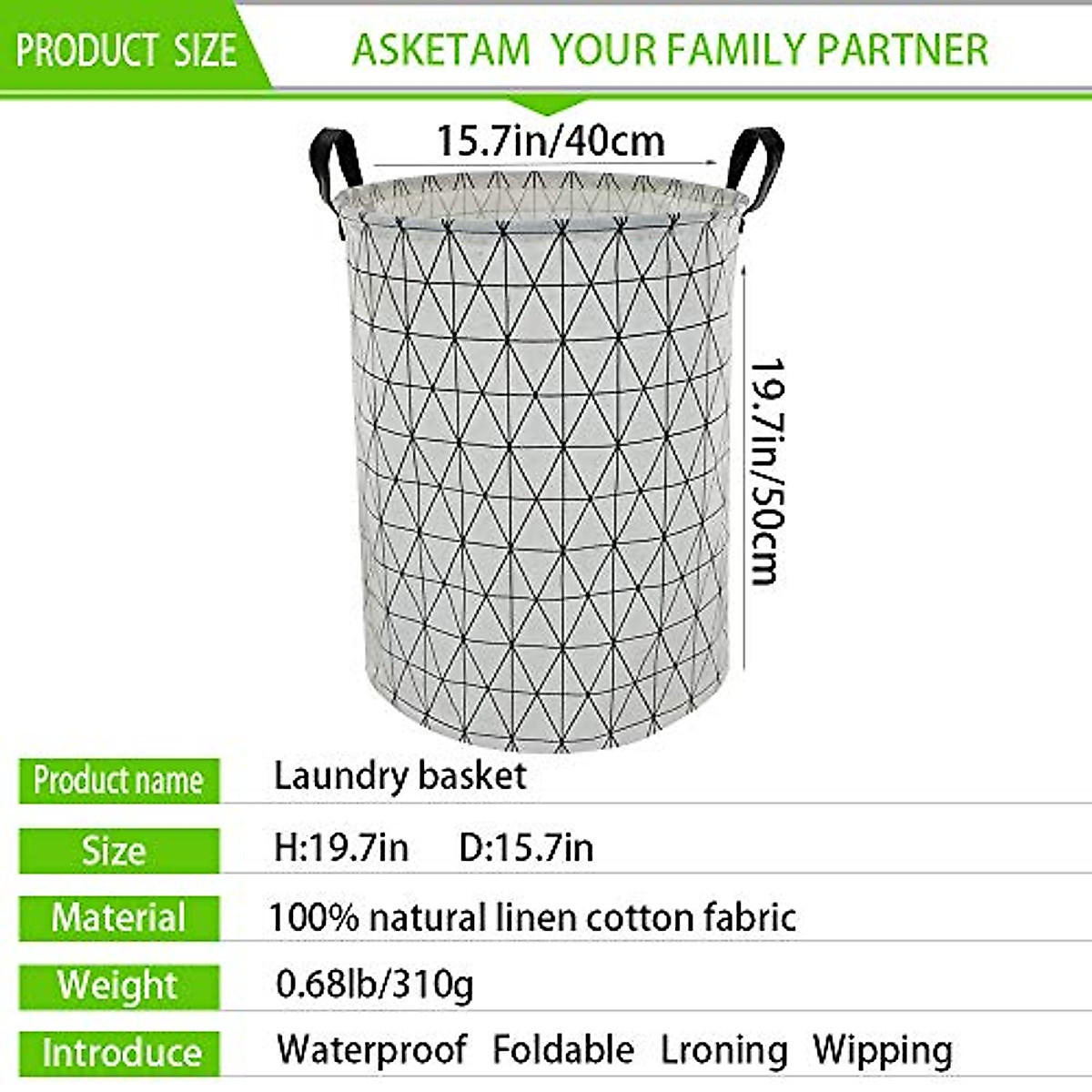 ASKETAM Fabric Laundry Basket Canvas Laundry Hamper for Dirty Clothes Toy Organizer Kid Nursery Room Decor Basket (Geometric rhombus)