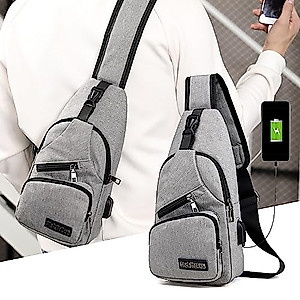 Rvkxad Crossbody Sling Bag - Waterproof Crossbody Backpack Bag with USB Charging Port, Multipurpose Shoulder Travel Hiking Bag (Z1 Gray)