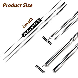 EORTA 3 Pairs Cooking Chopsticks 15.2 Inch Extra Long Stainless Steel Chopsticks with Non-slip Threaded for Hot Pot, Cooking, Frying, Noodle Chopsticks, Dishwasher Safe, Silvery